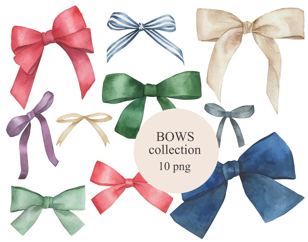 Watercolor Bows Collection Clip Art. Baby Shower, Birthday Card Making ...
