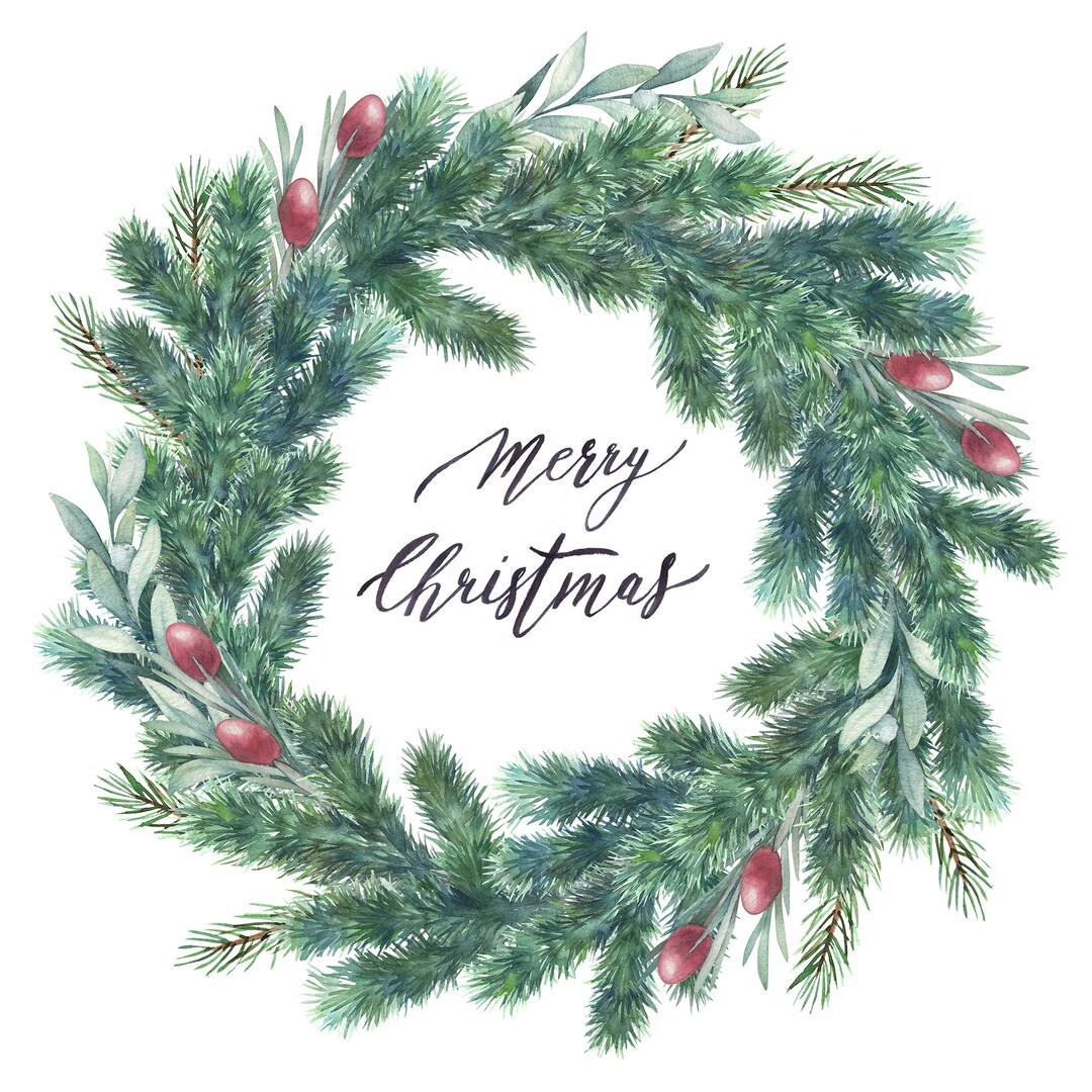 Watercolor Winter Wreath Clip Art. Christmas Border, Frame, PNG - Etsy