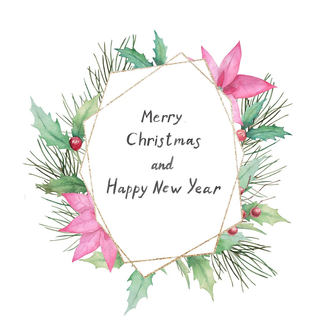 Watercolor Christmas Wreath Clipart With Poinsettia - Etsy