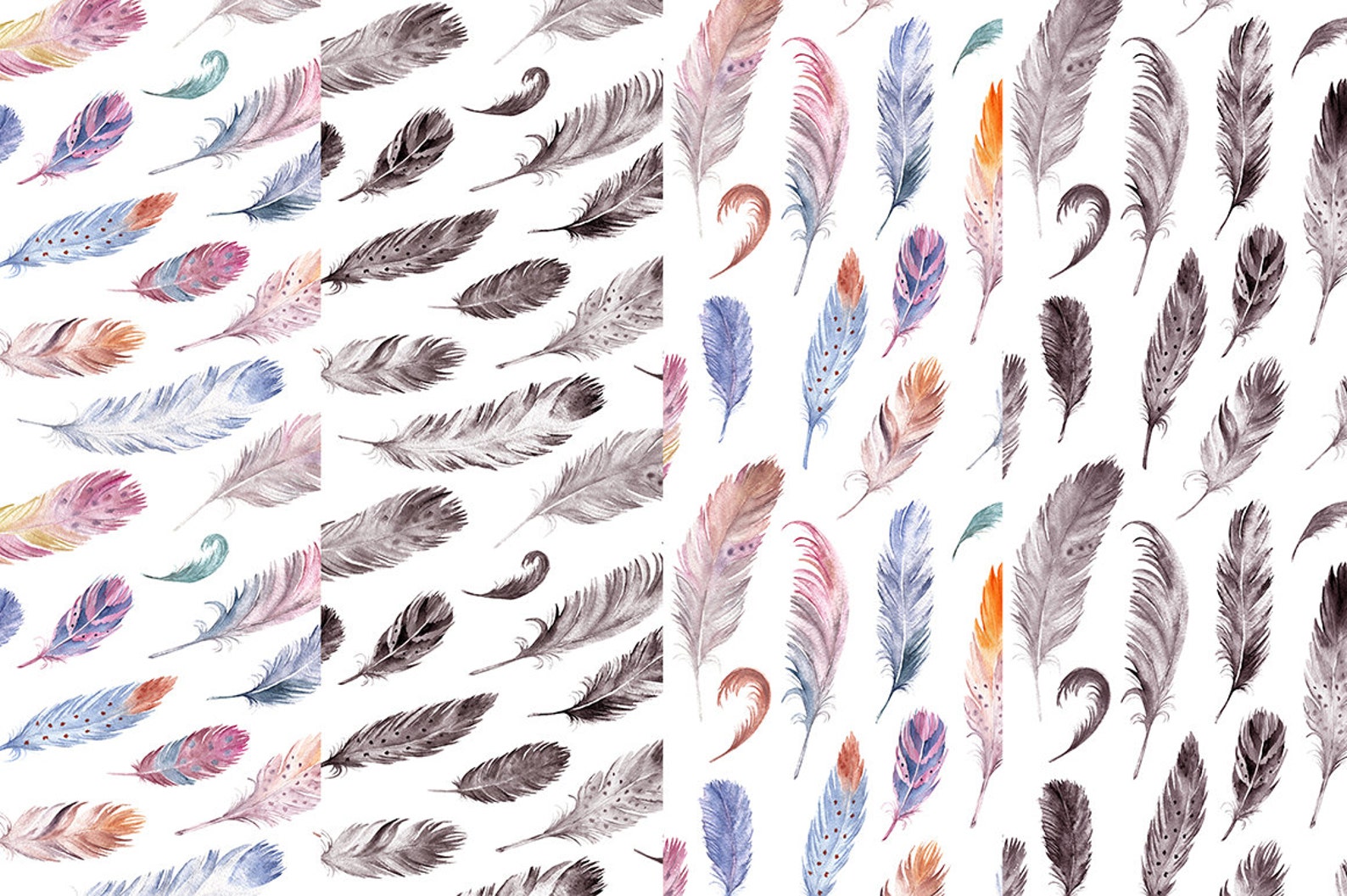 Watercolor Colorful Feathers - Etsy