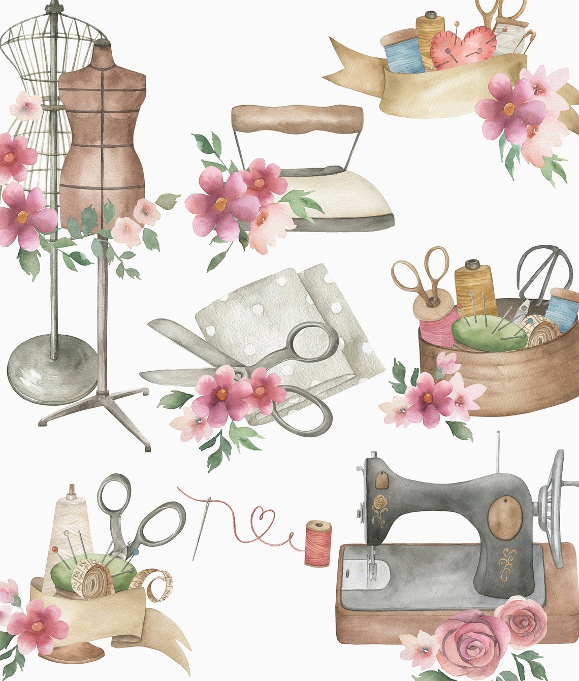 Watercolor Sewing Collection Cliparts. Needlework Clip Arts - Etsy
