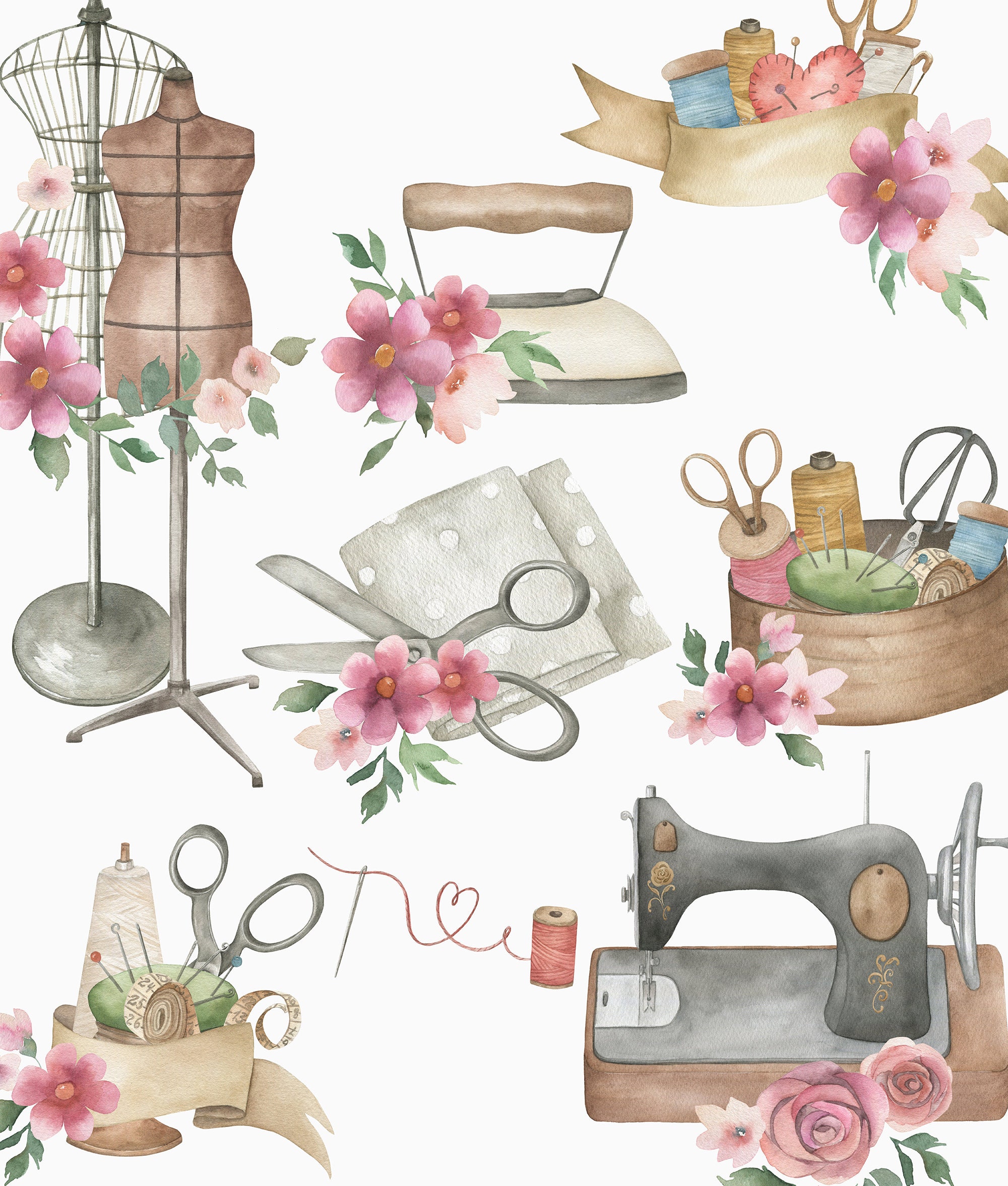 Watercolor Sewing Collection Cliparts. Needlework Clip Arts - Etsy
