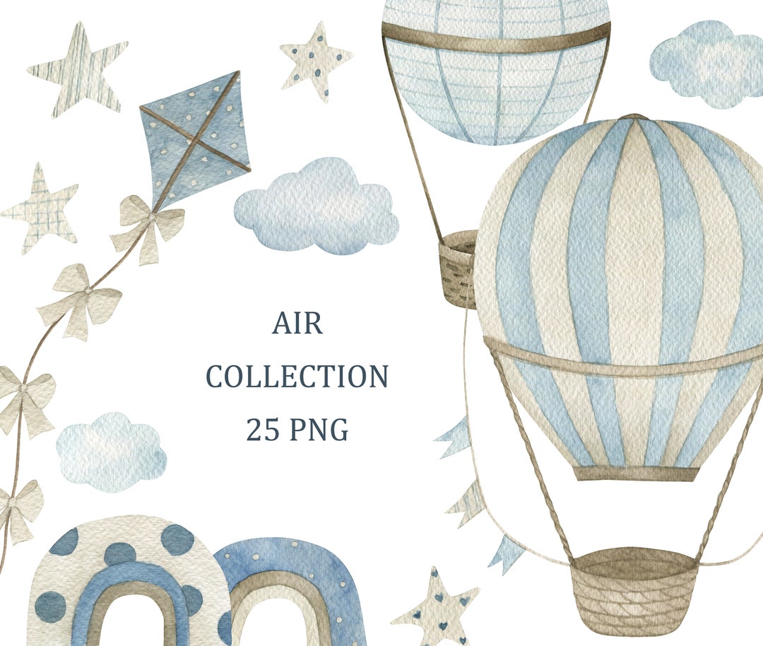Air Collection. Watercolor Hot Air Balloons Clipart, Nursery Wall Decor ...
