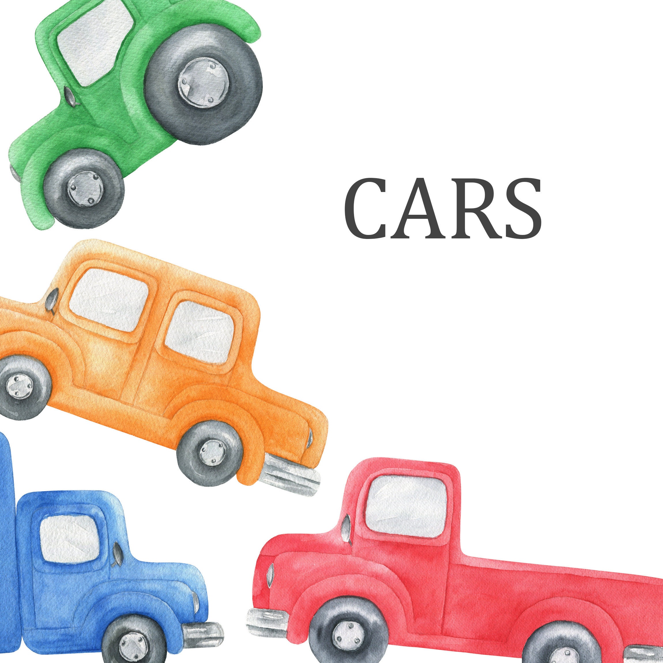 Watercolor Cars Clipart, PNG - Etsy