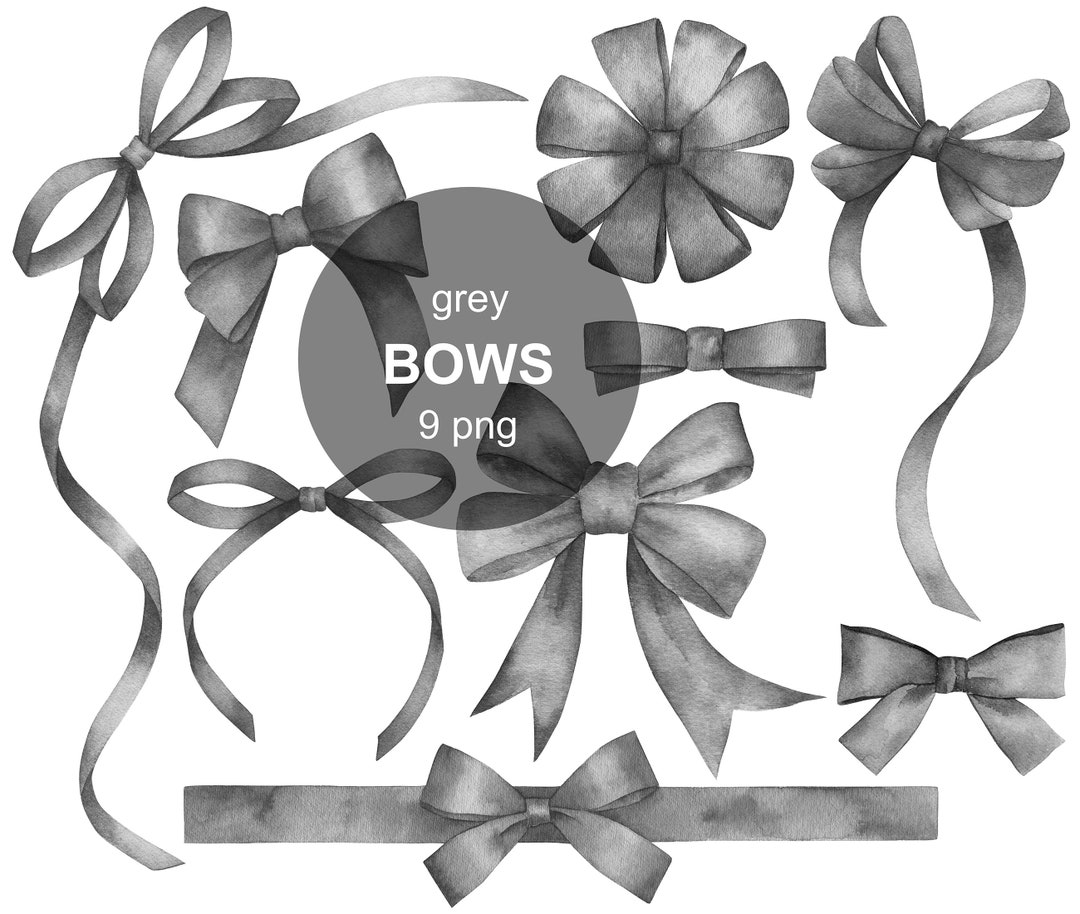 Watercolor Grey Bows, Ribbons Collection Clip Art. Halloween Shower ...
