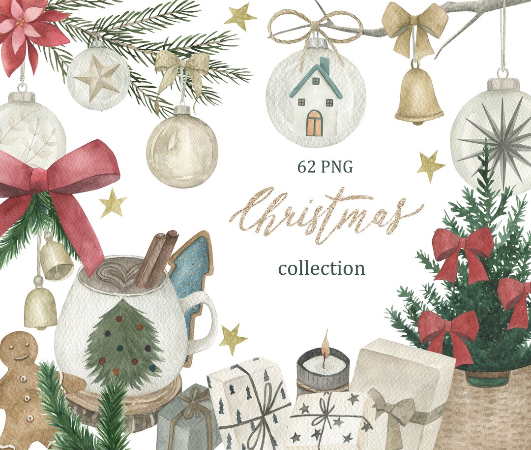 Watercolor Christmas Collection. Watercolor Floral Clipart, Christmas ...