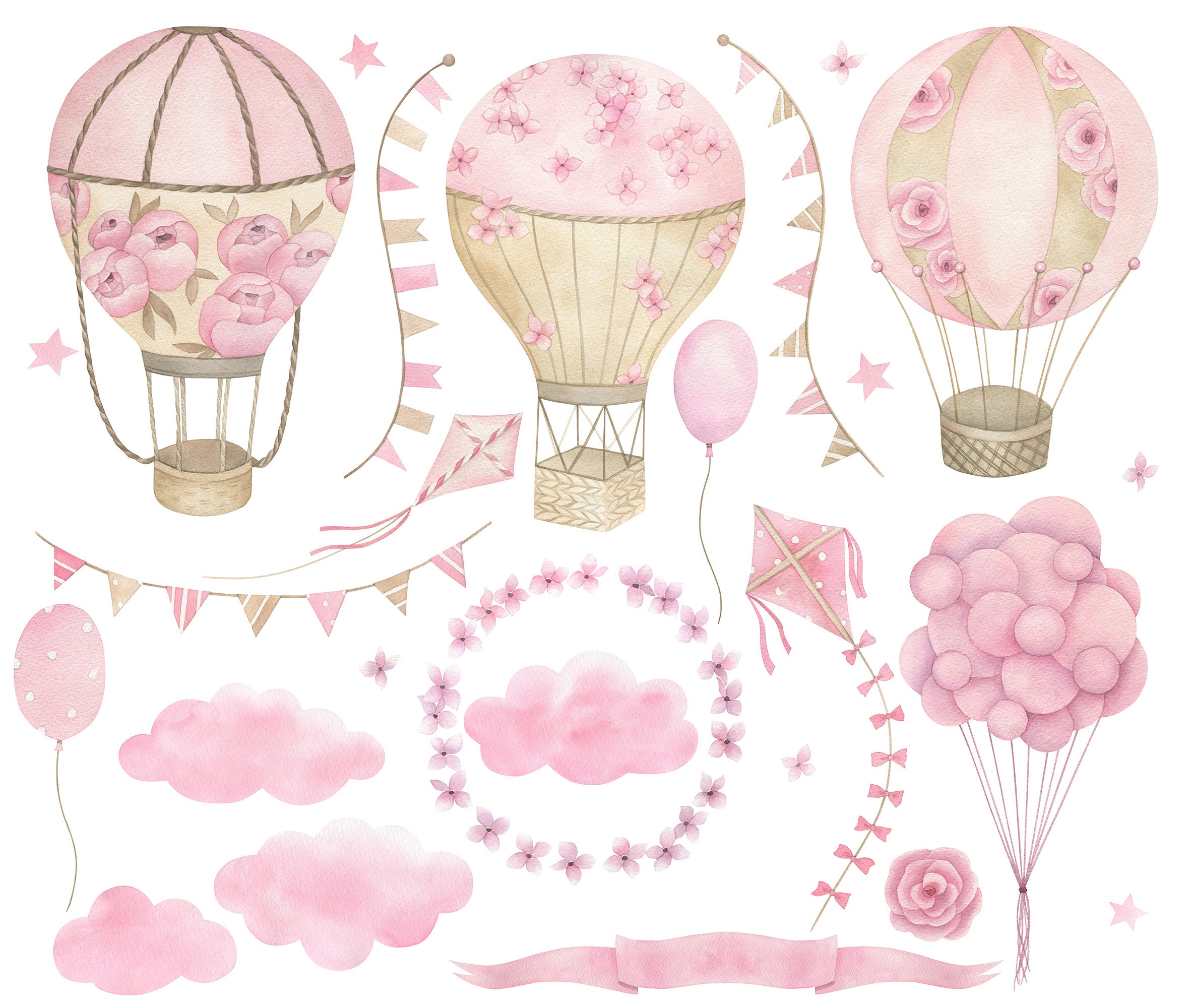 Cute Air Balloon Collection. Watercolor Hot Air Balloons - Etsy