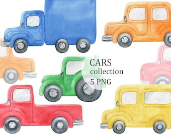 Cute Cartoon Cars / Watercolor Transport Clipart / Printable, Digital ...