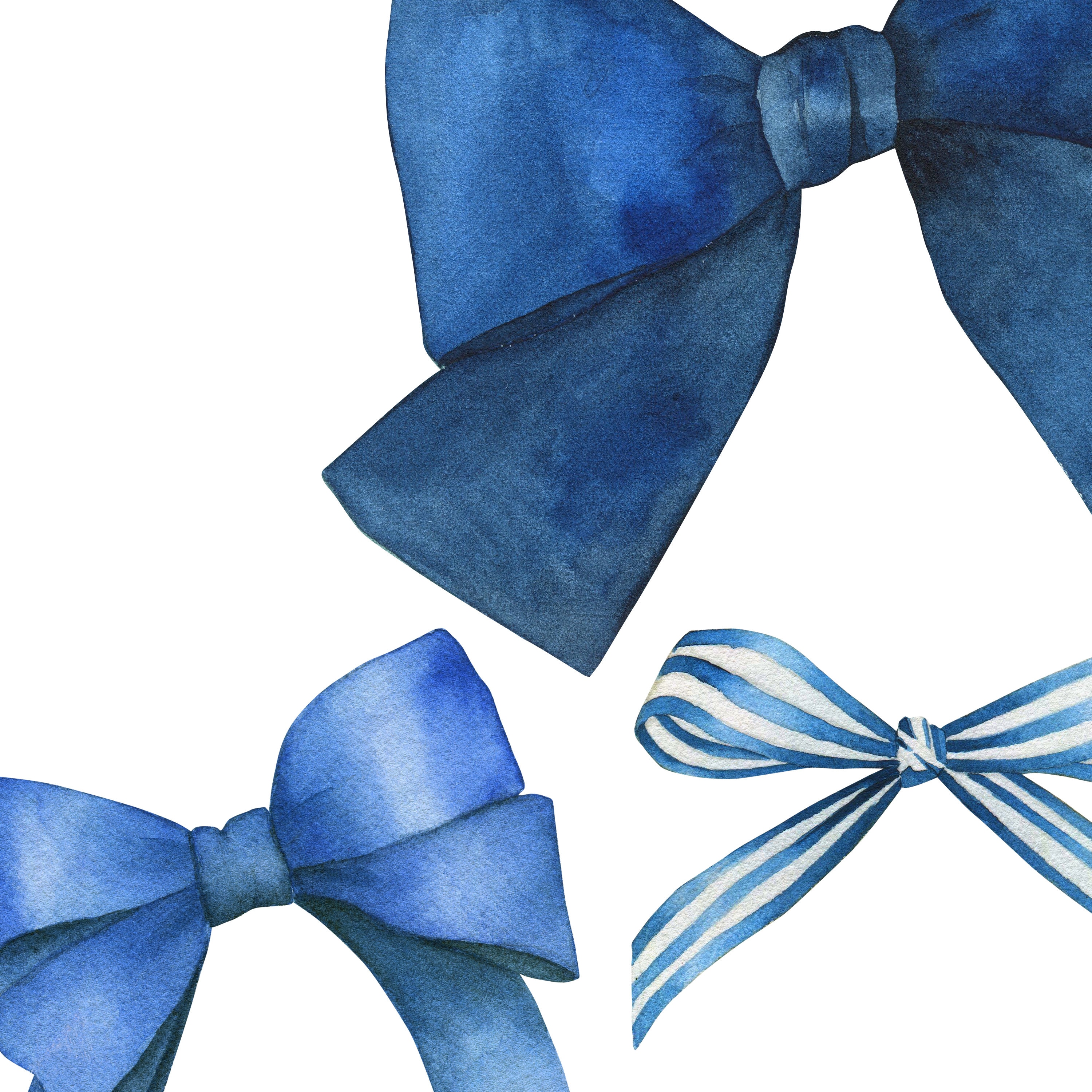 Watercolor Blue Bows, Ribbons Collection Clip Art. Baby Shower ...