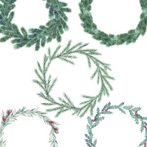 Watercolor Christmas Wreath Clipart Collection. Winter Holiday Frame ...