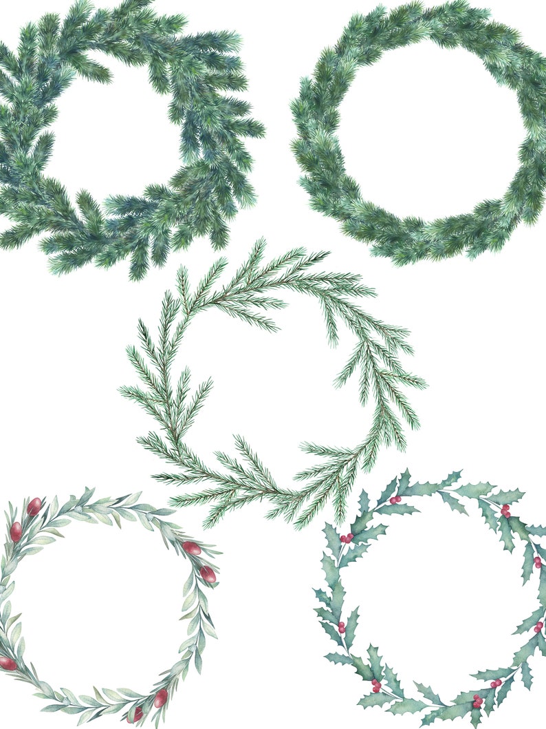 Watercolor Christmas Wreath Clipart Collection. Winter Holiday Frame ...