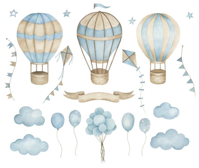 Air Collection. Watercolor Hot Air Balloons Clipart, Nursery Wall Decor ...