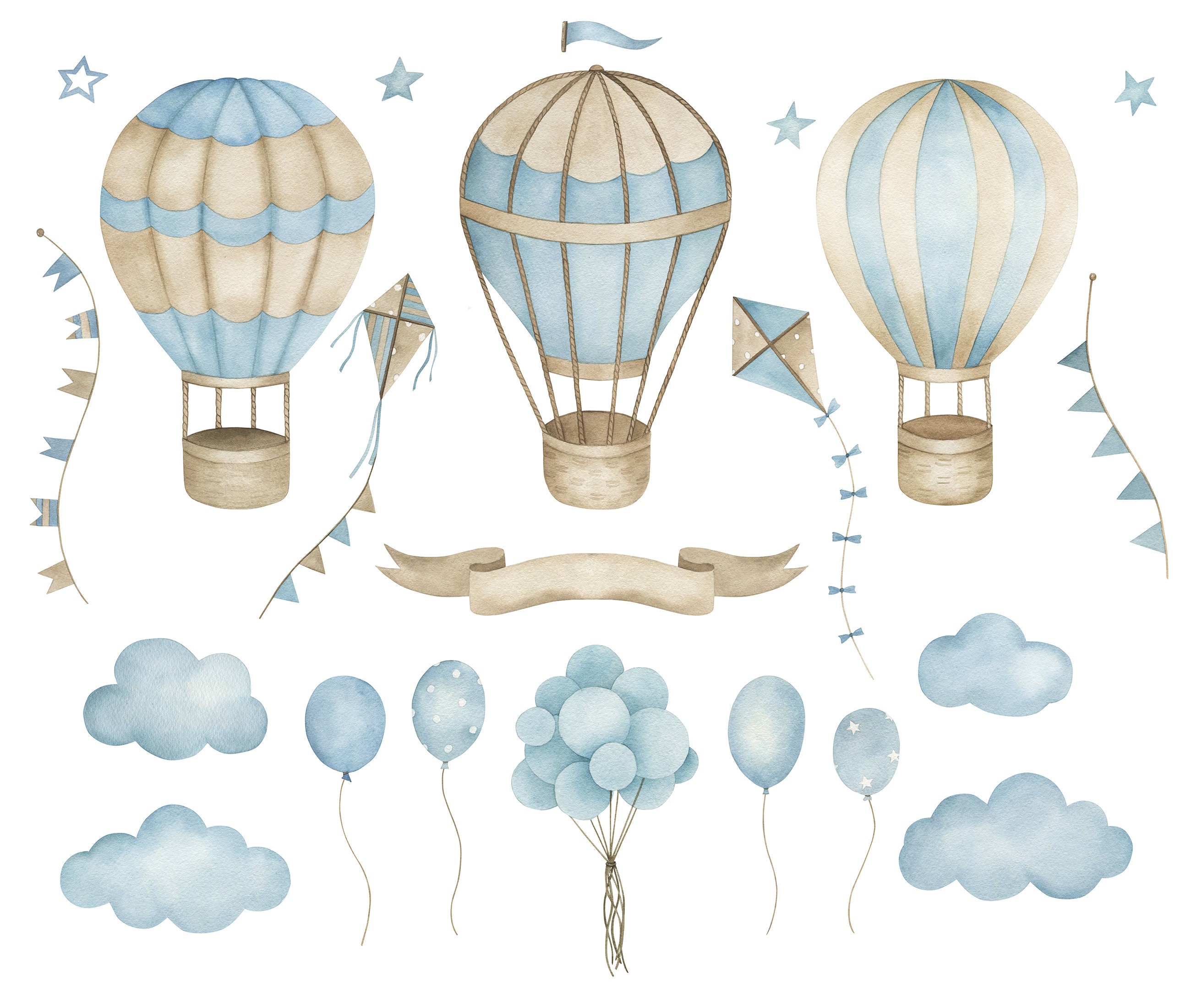 Air Collection. Watercolor Hot Air Balloons Clipart, Nursery Wall Decor ...