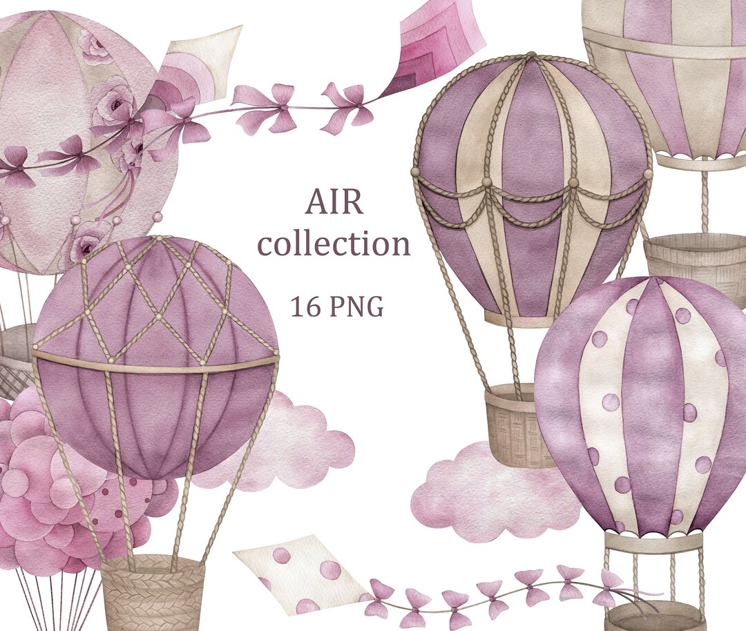 Air Collection. Watercolor Hot Air Balloons Clipart, Nursery Wall Decor ...