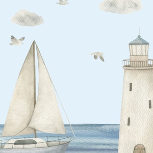 Watercolor Nautical Clipart Collection. Lighthouse, Ship, Seagulls ...