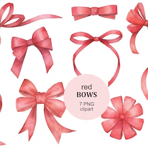 Watercolor Red Bows, Ribbons Collection Clip Art. Baby Shower, Birthday ...
