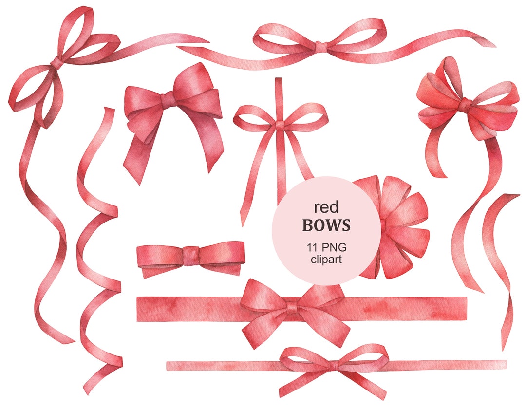 Watercolor Red Bows2, Ribbons Collection Clip Art. Baby Shower ...