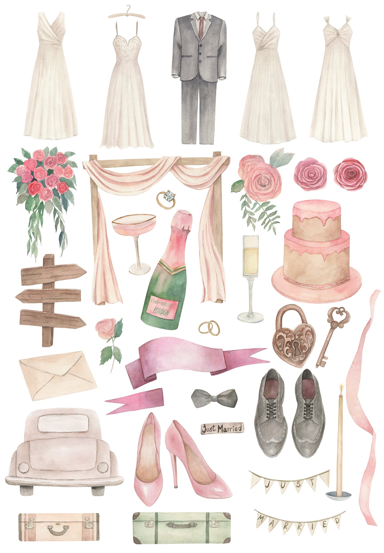 Wedding Watercolor Clipart Collection. Wedding Arch Wedding - Etsy