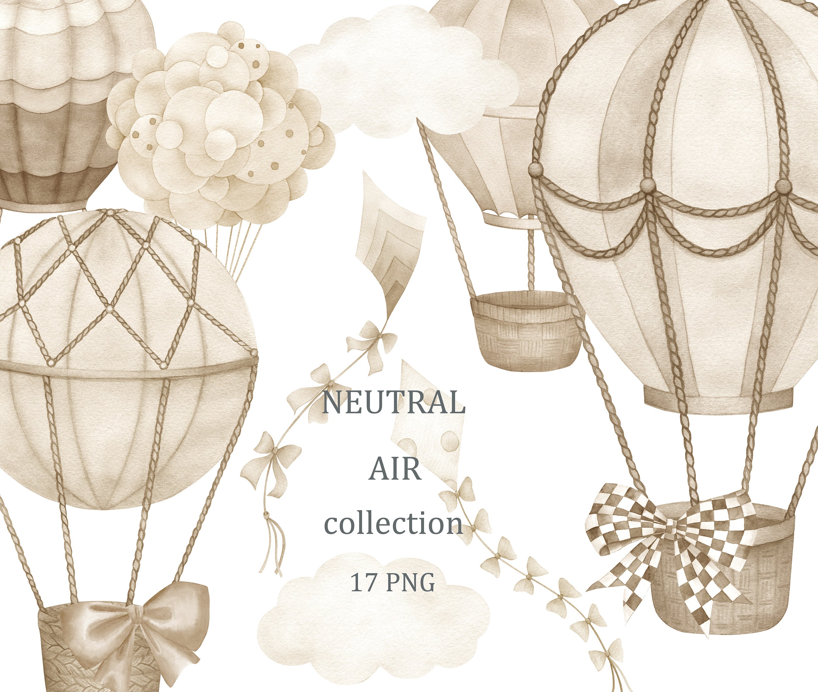 Neutral Air Collection. Watercolor Hot Air Balloons Clipart, Baby ...