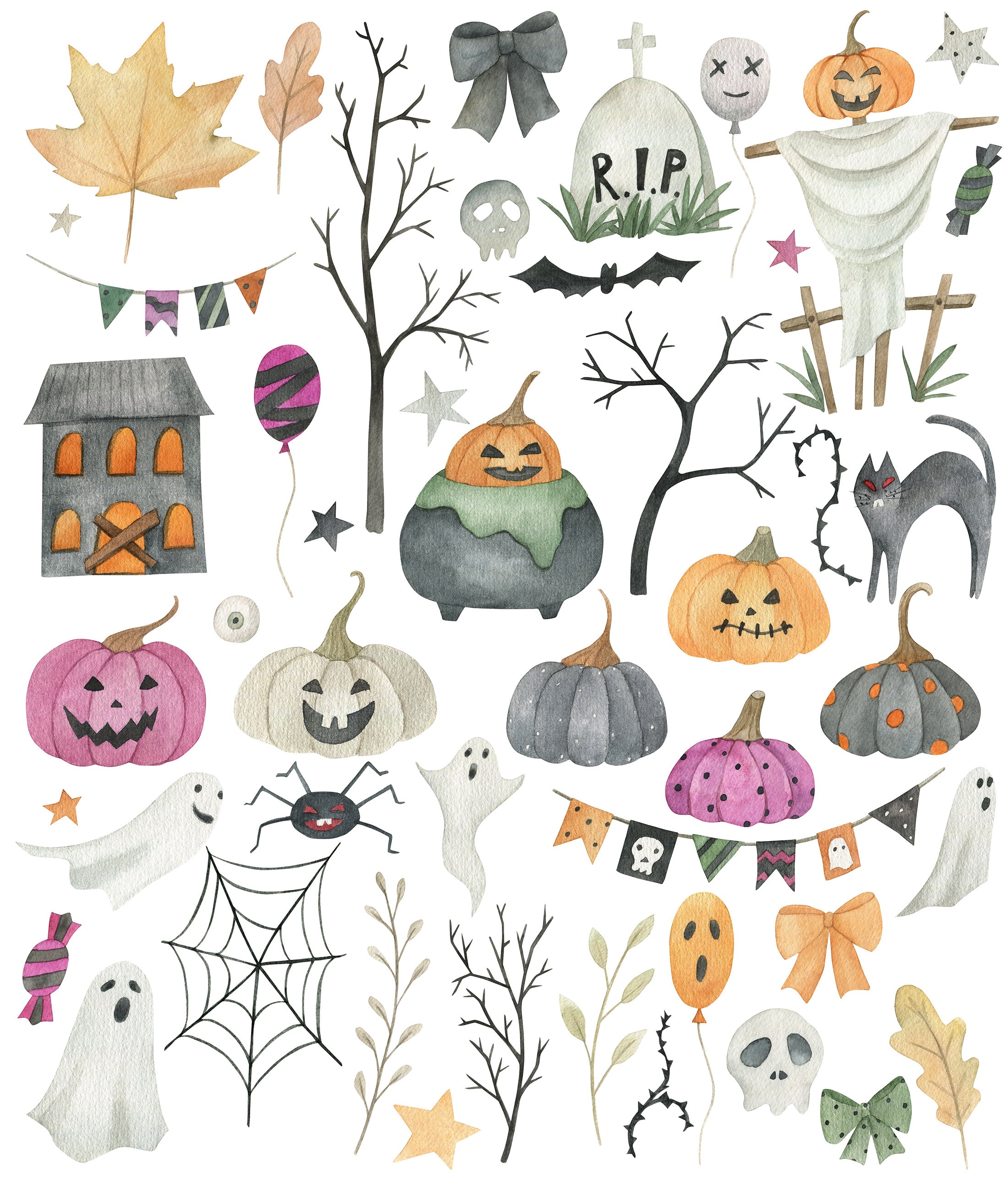 Halloween Watercolor Clipart Fall Pumpkin Autumn Clipart PNG - Etsy