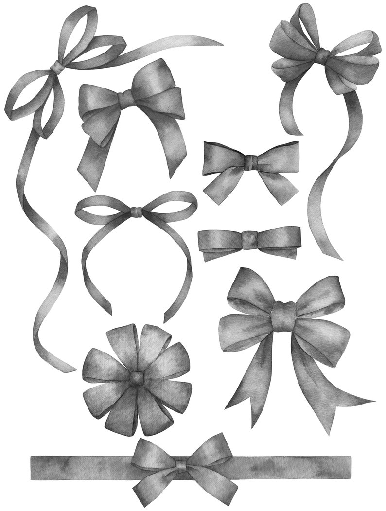 Watercolor Grey Bows, Ribbons Collection Clip Art. Halloween Shower ...