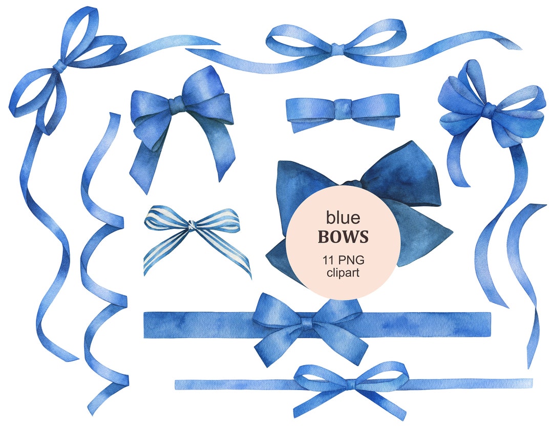 Watercolor Blue Bows, Ribbons Collection Clip Art. Baby Shower ...