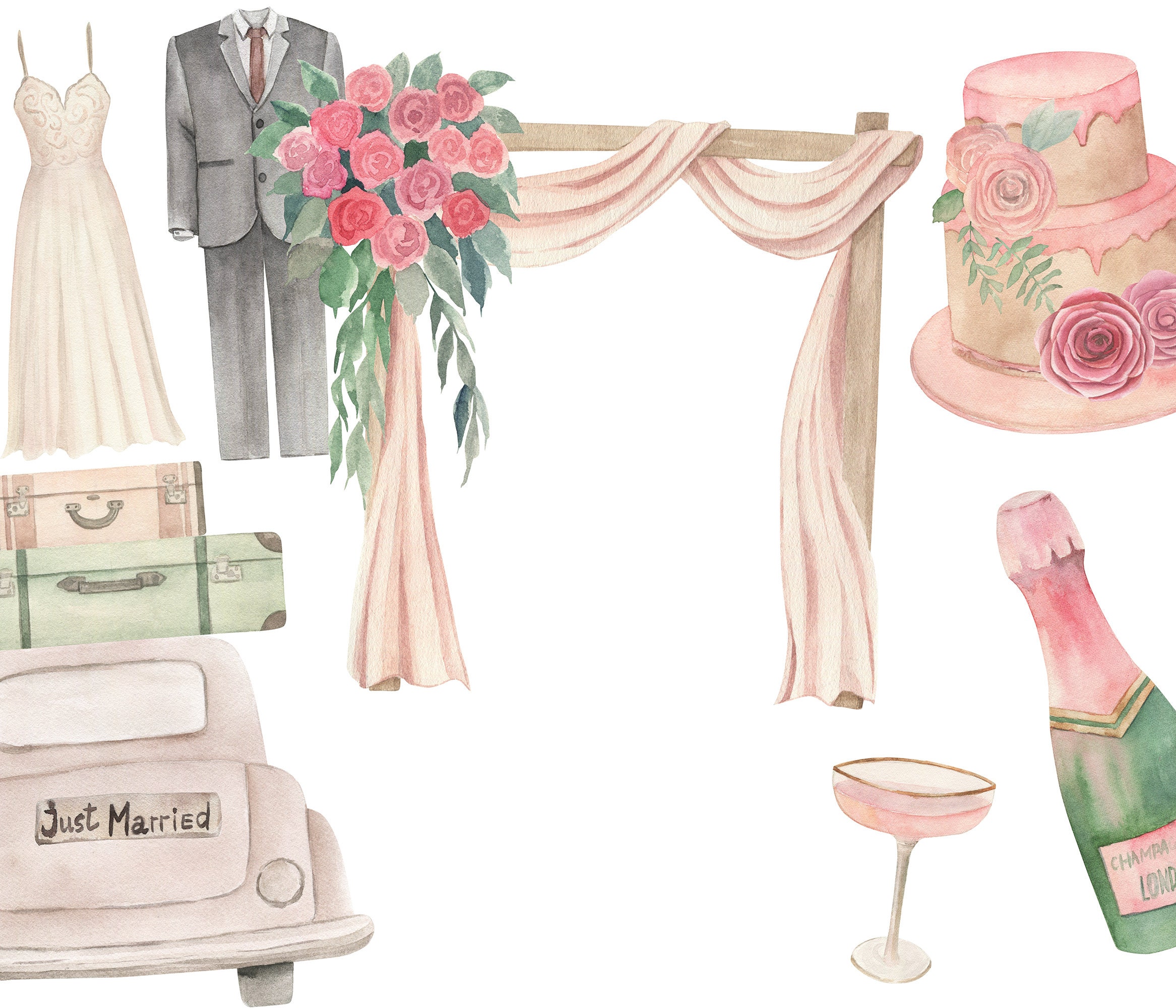 Wedding Watercolor Clipart Collection. Wedding Arch Wedding - Etsy