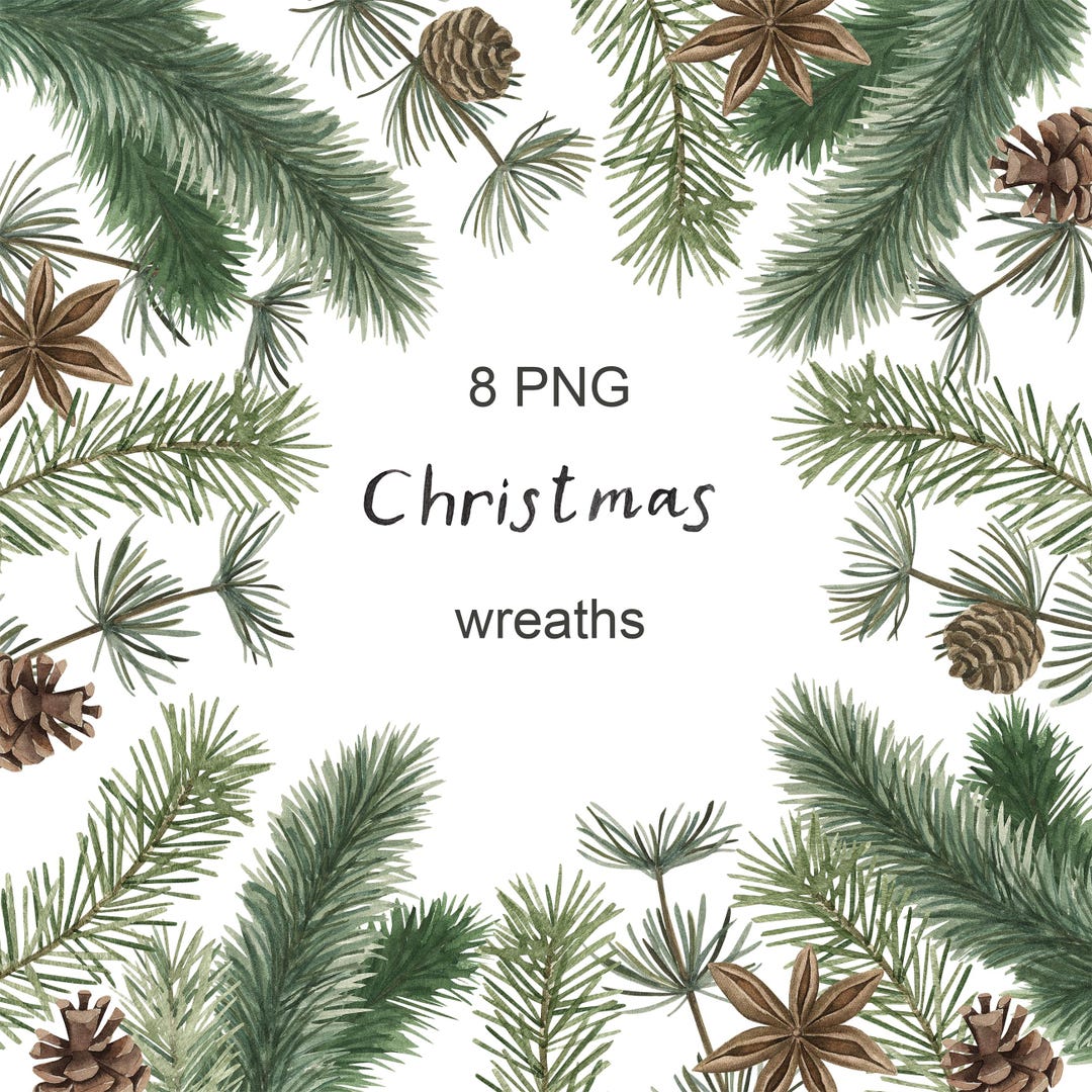 Winter Christmas Collection Clip Art. Watercolor Wreath, Border, Frame ...