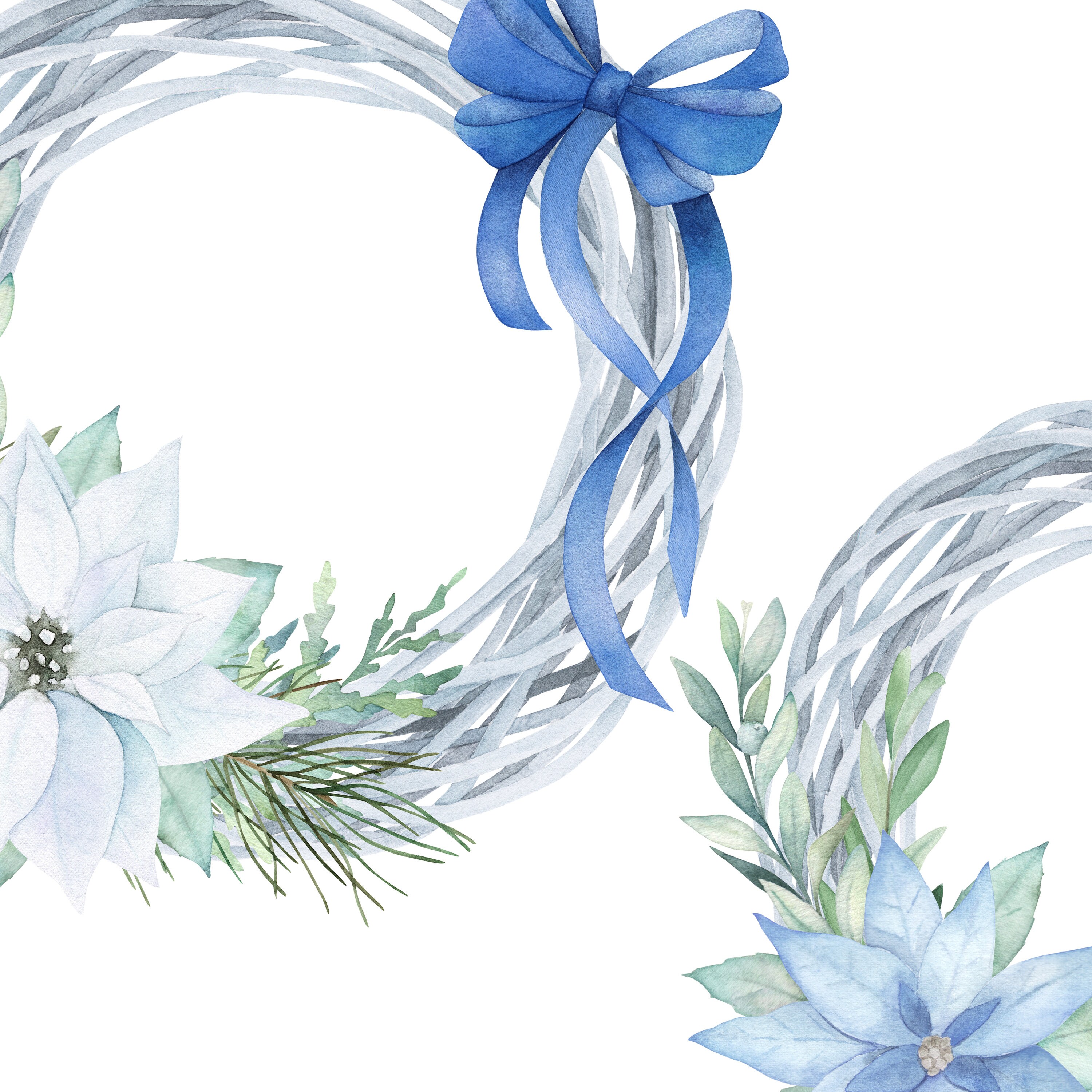Watercolor Wreath Clipart. Christmas Holiday Frame With Sky Blue ...