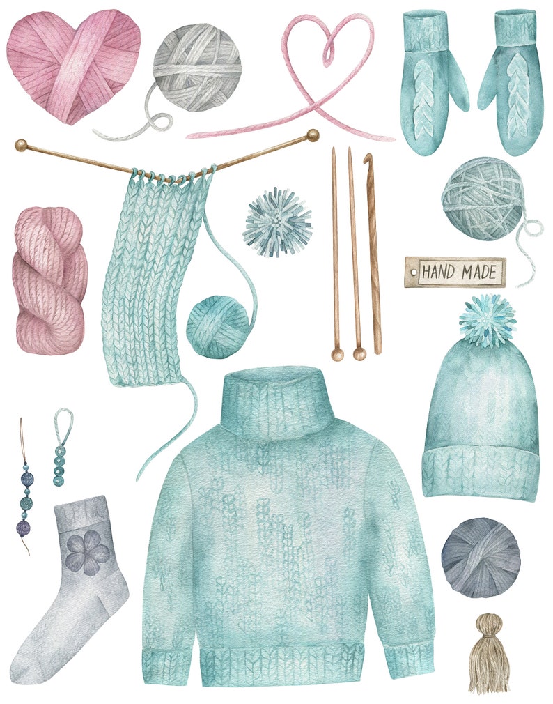 Knitting Winter. Watercolor Crochet and Knitting Clipart, PNG - Etsy