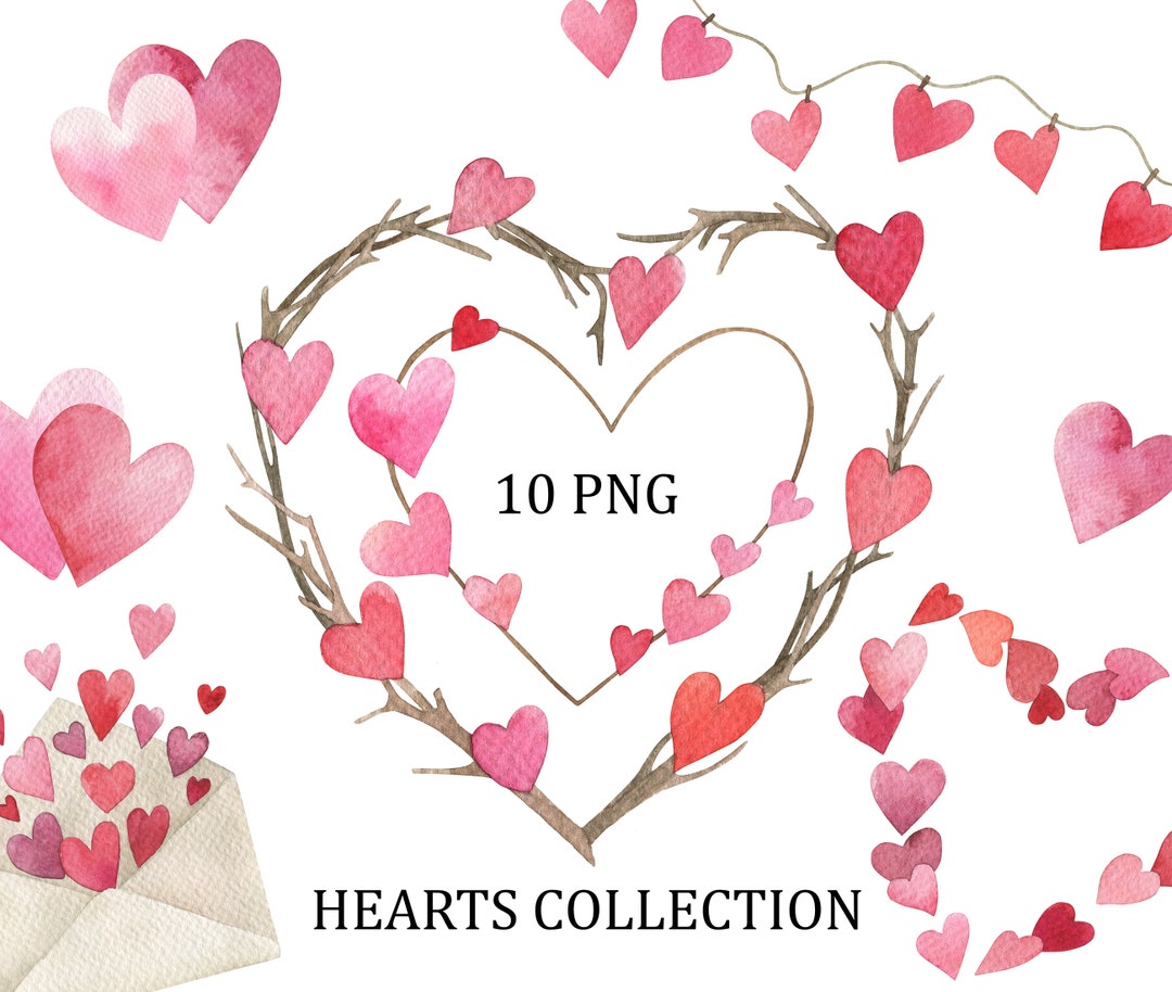 Red Hearts Clipart, Watercolor Valentine Png, Valentine's Day Clipart ...
