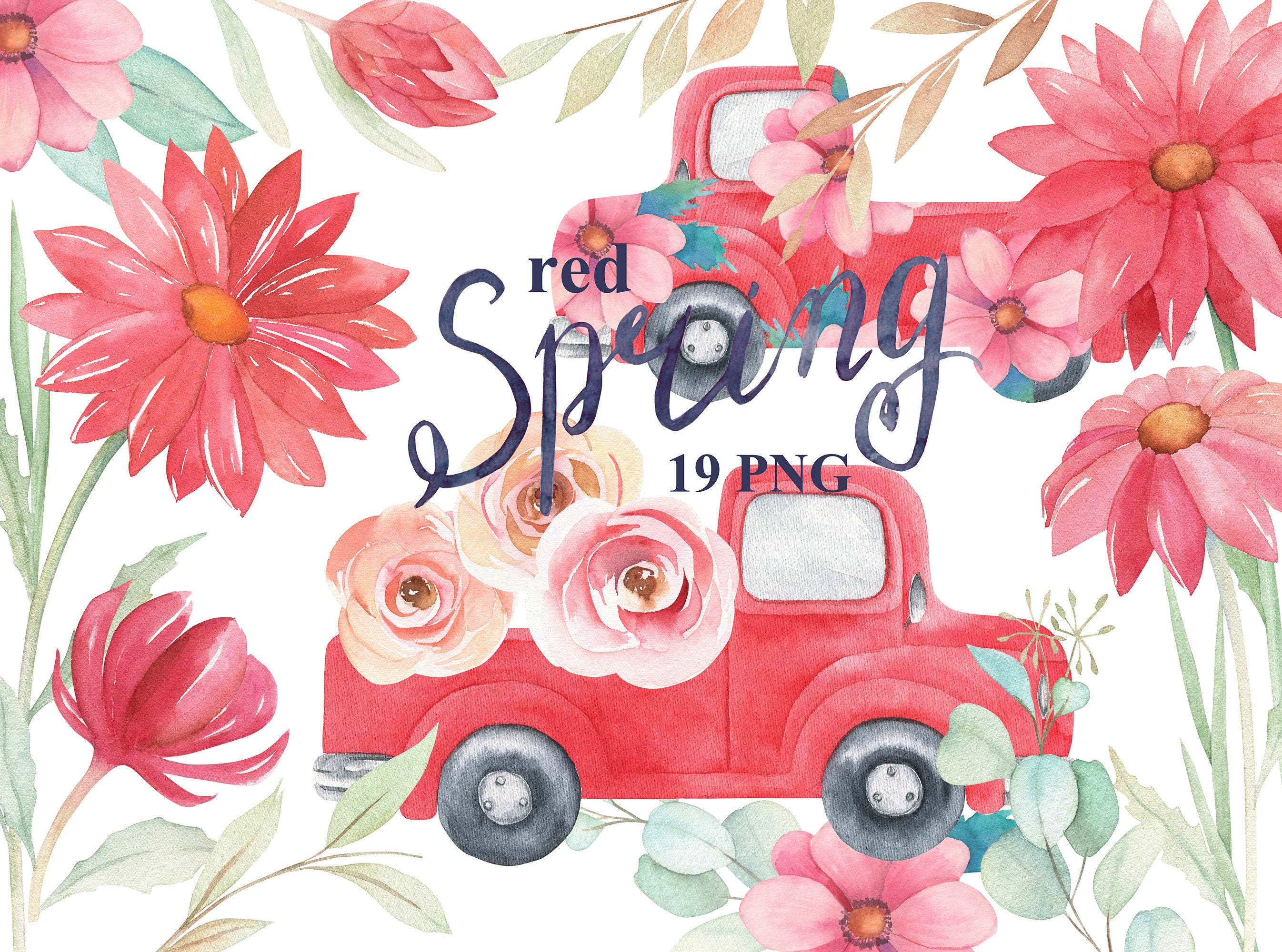 Watercolor Red Spring Collection Clipart | Etsy