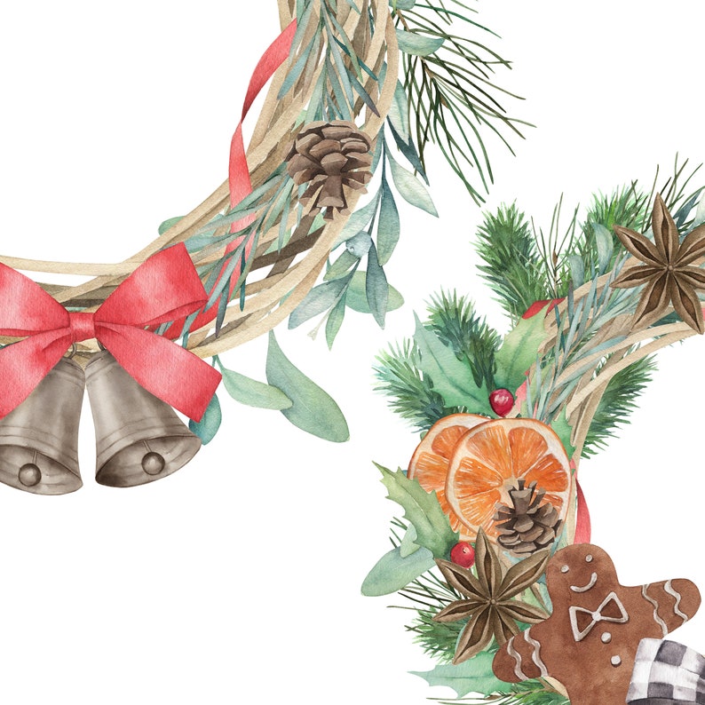 Watercolor Christmas Wreath Clipart Collection. Winter Holiday Frame ...