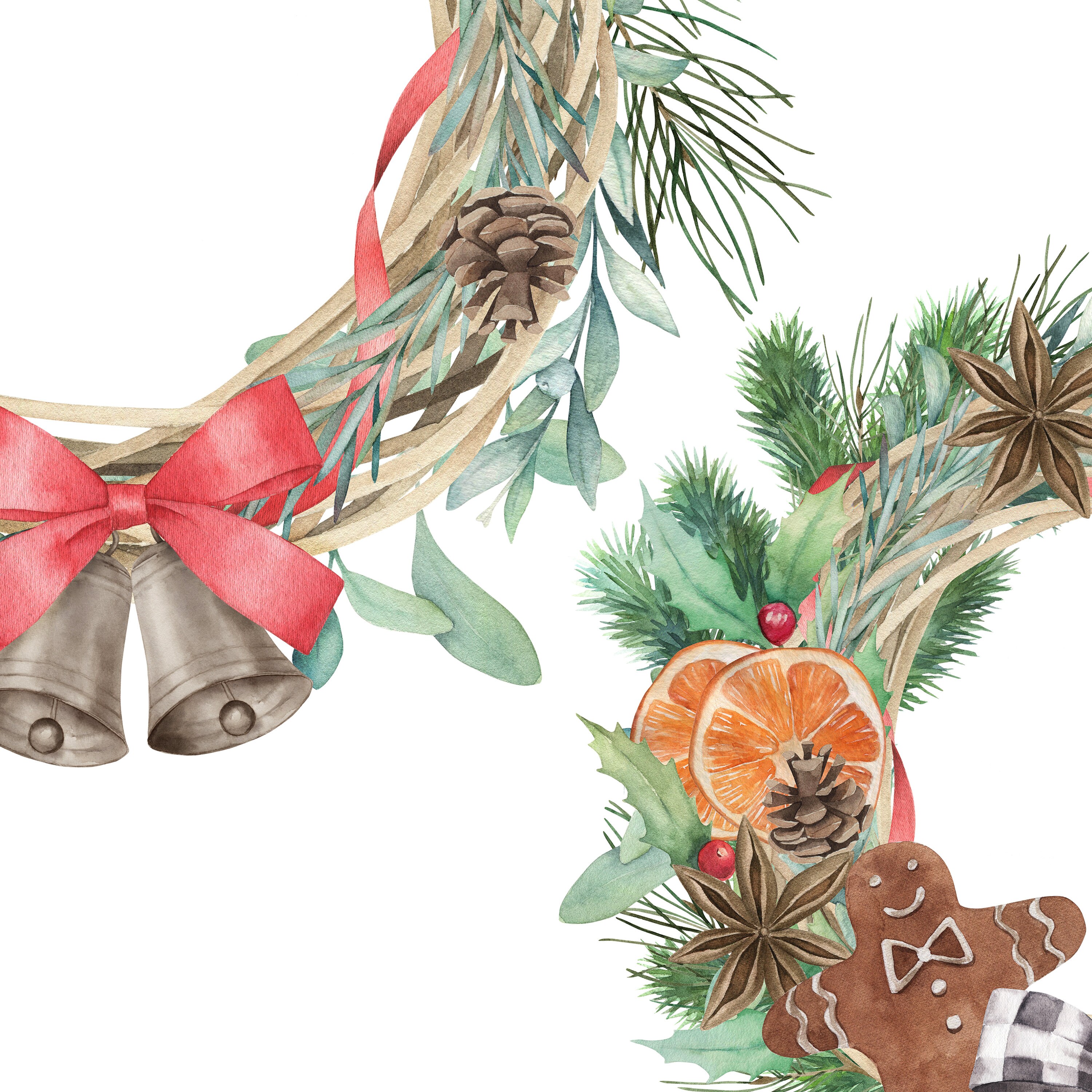 Watercolor Christmas Wreath Clipart Collection. Winter Holiday Frame ...