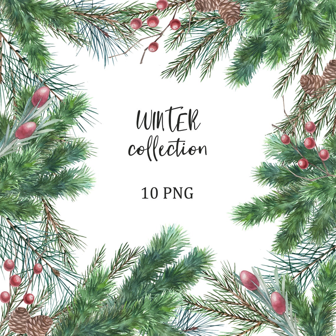 Watercolor Winter Collection Clip Art. Christmas Border, Frame, PNG - Etsy