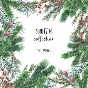 Watercolor Winter Collection Clip Art. Christmas Border, Frame, PNG - Etsy