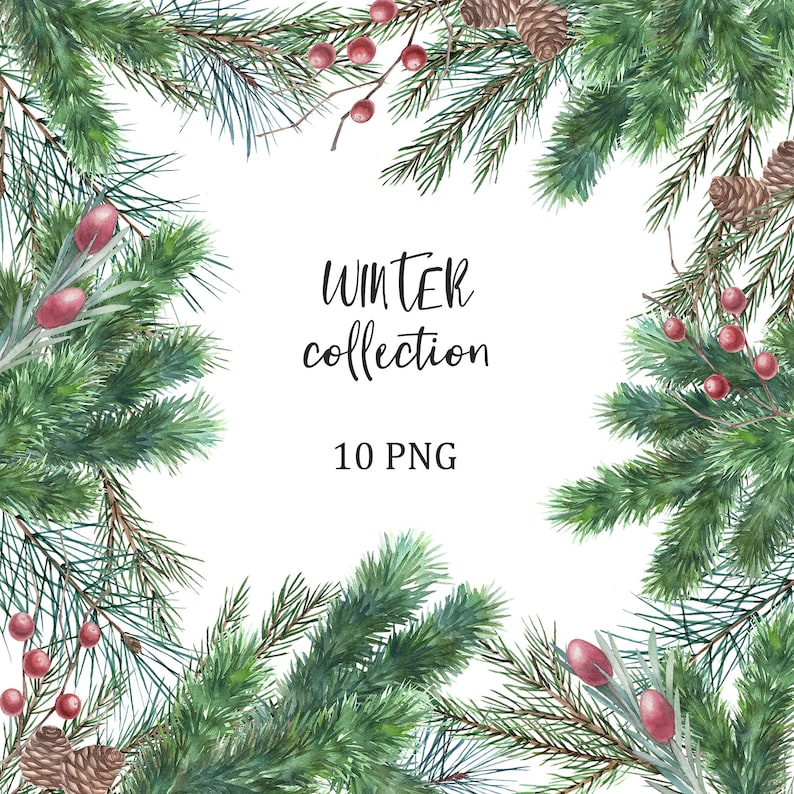 Watercolor Winter Collection Clip Art. Christmas Border, Frame, PNG - Etsy