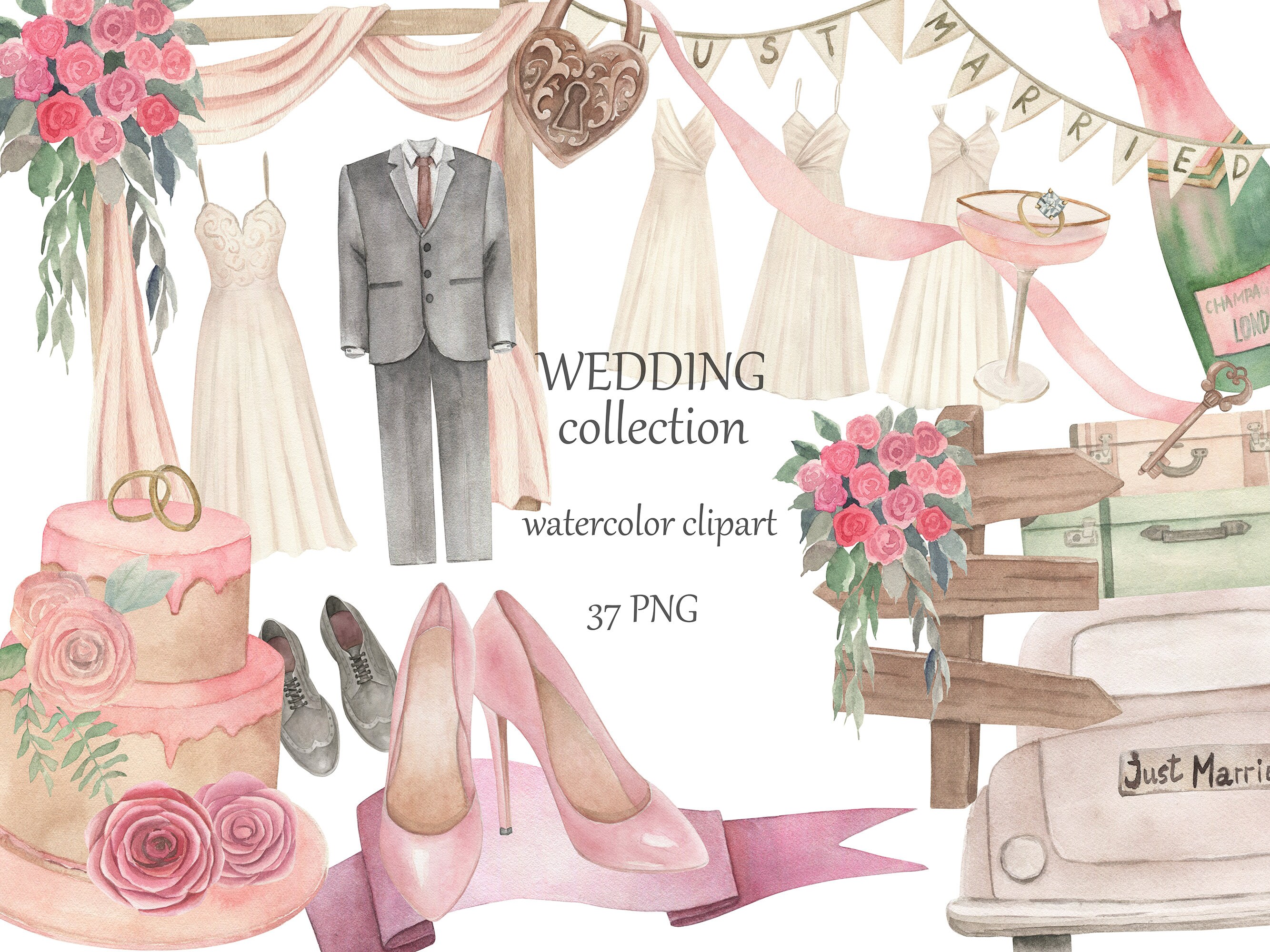 Wedding Watercolor Clipart Collection. Wedding Arch Wedding - Etsy
