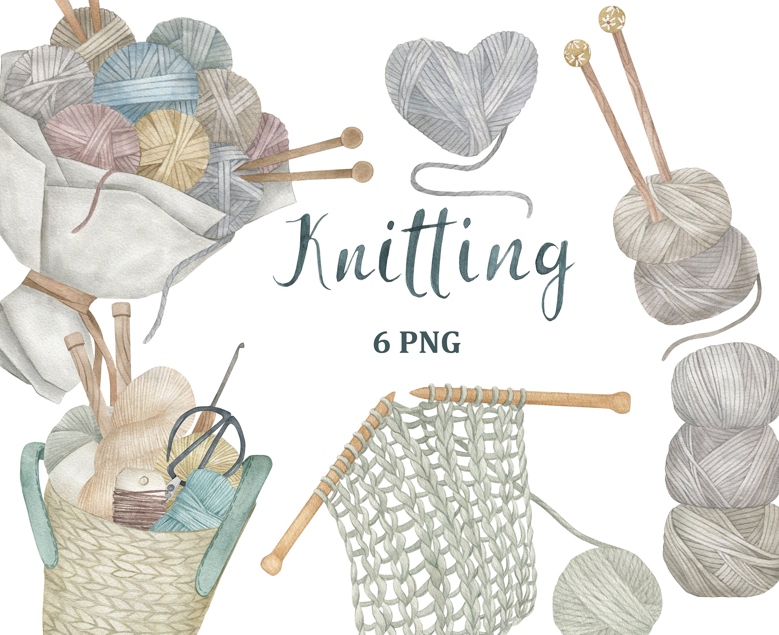 Watercolour Knitting Collection. Crochet and Knitting Clip Art, PNG - Etsy