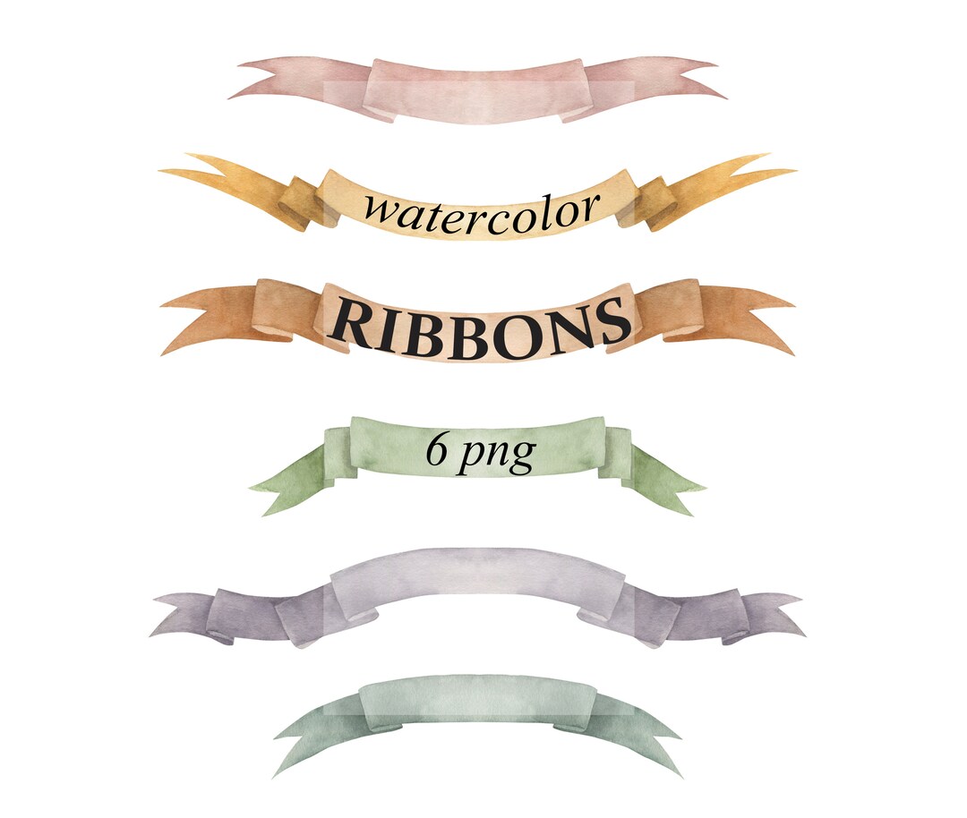 Watercolor Vintage Ribbons, Banners Clipart - Etsy