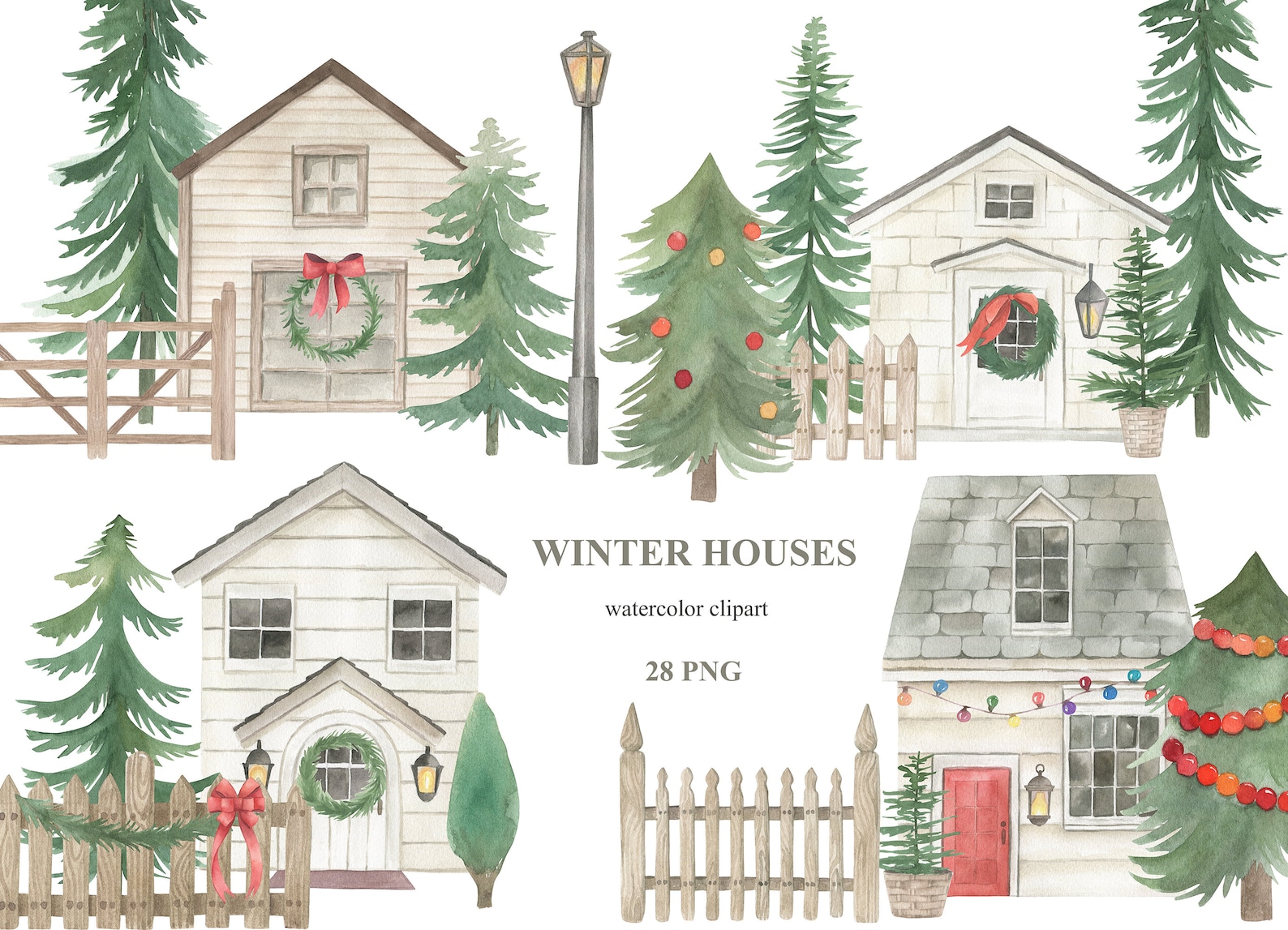 Watercolor Houses Clipart Collection. Winter Christmas - Etsy