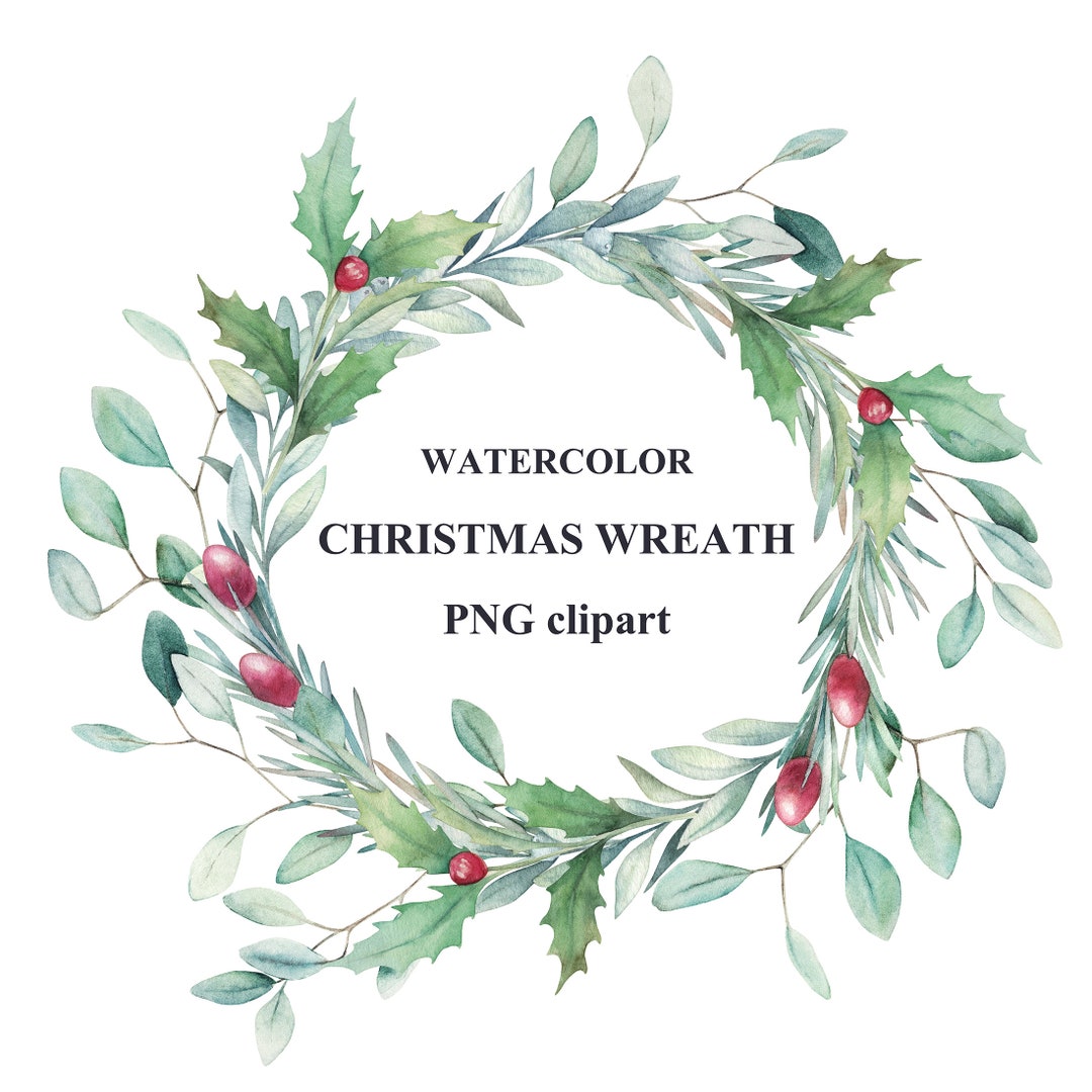 Watercolor Christmas Wreath Clipart - Etsy