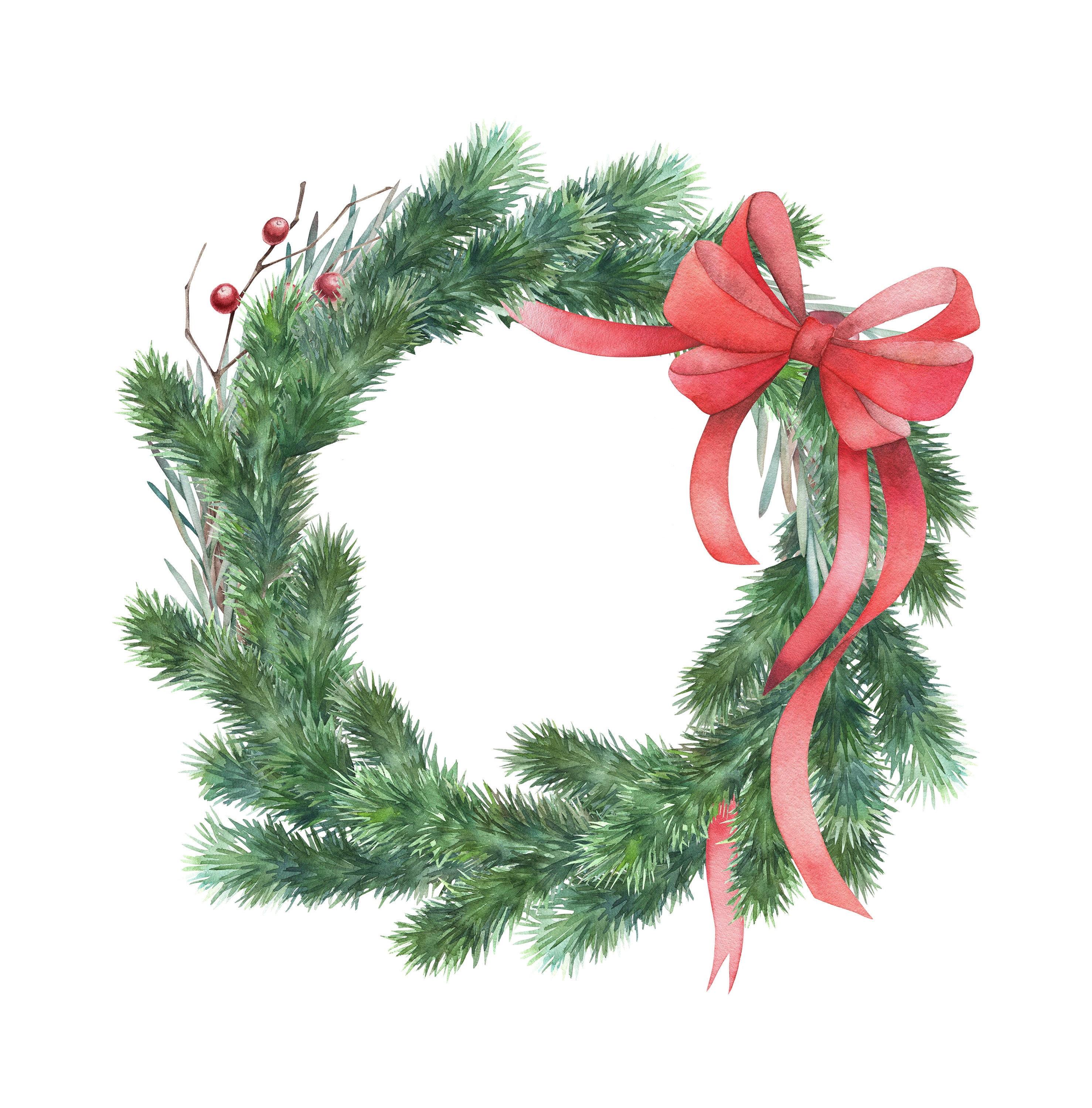 Watercolor Christmas Wreath Clipart - Etsy