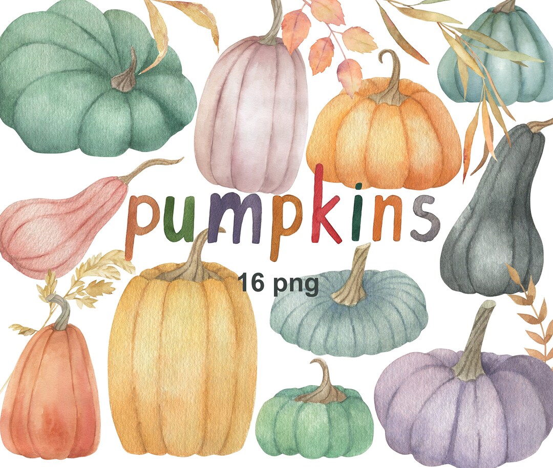 Watercolor Pumpkin Clipart Collection. Baby Shower, Thanksgiving Card ...