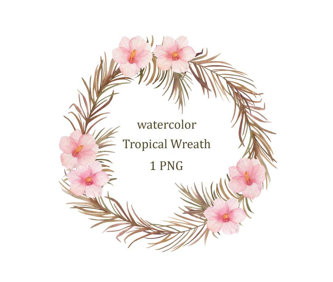 Watercolor Tropical Wreath Clipart, PNG - Etsy