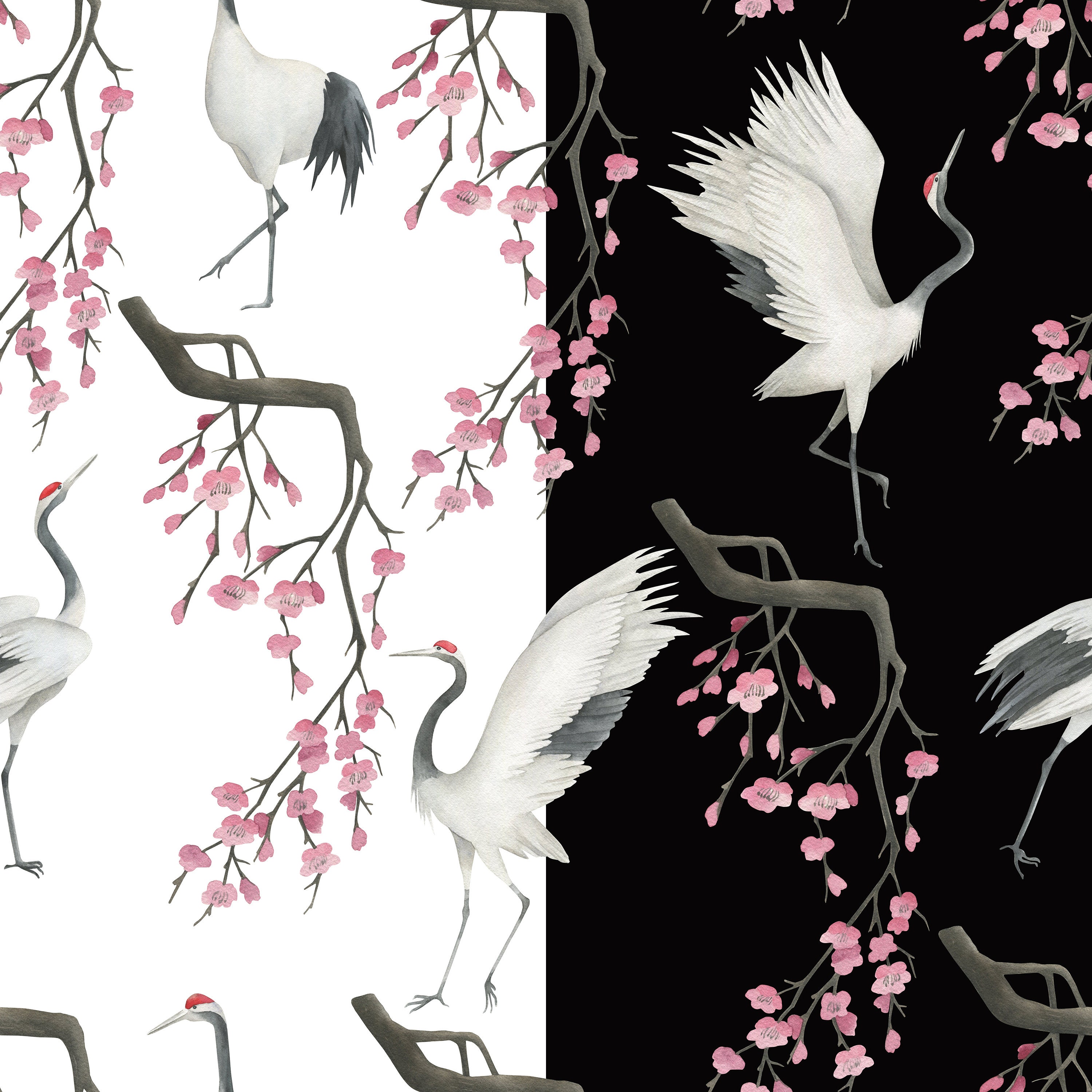 Japanese Traditional Collection. Watercolor Seamless Patterns, Digital ...