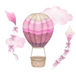 Pink Air Collection. Watercolor Hot Air Balloons Clipart, Nursery Wall ...