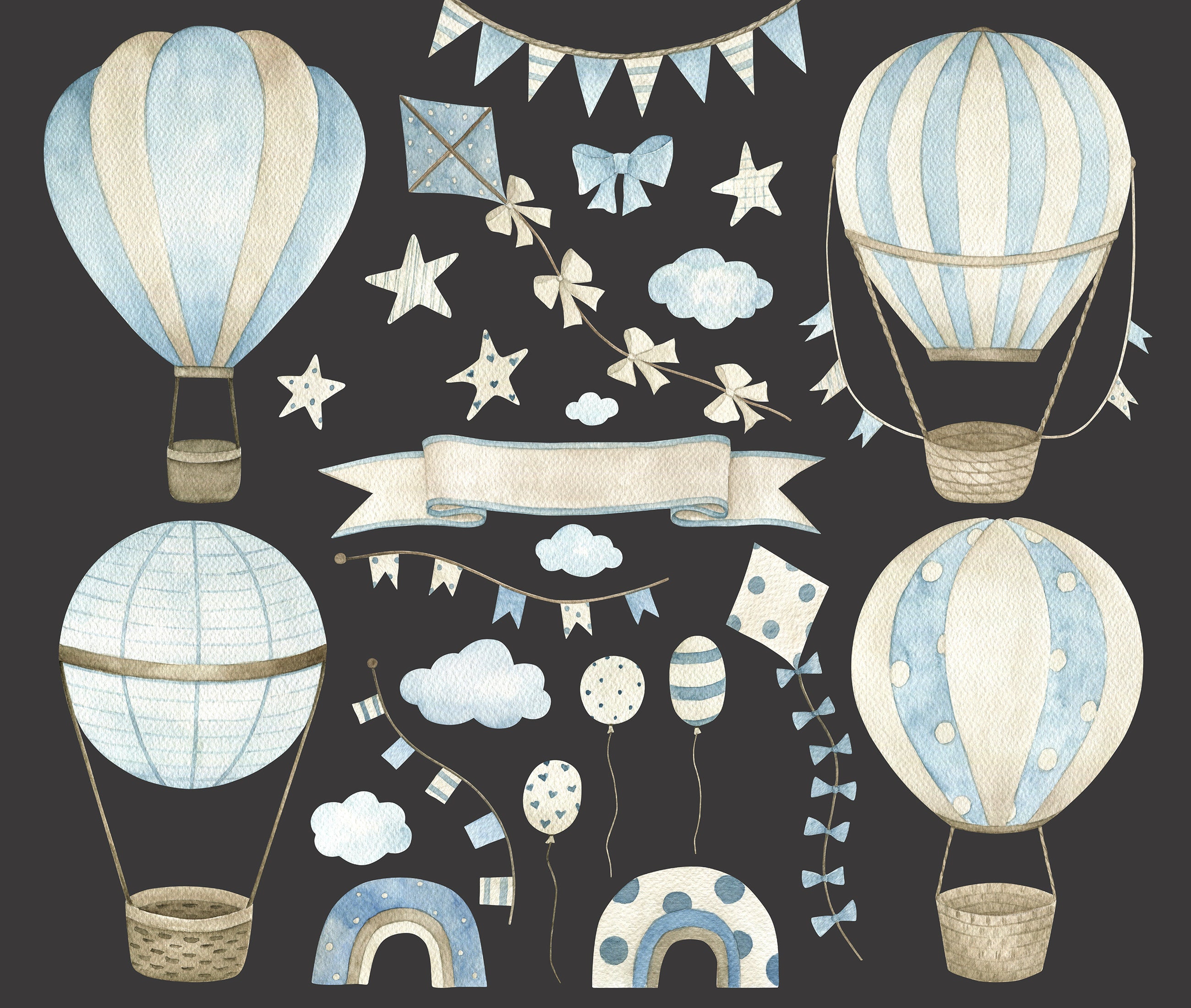 Air Collection. Watercolor Hot Air Balloons Clipart, Nursery Wall Decor ...