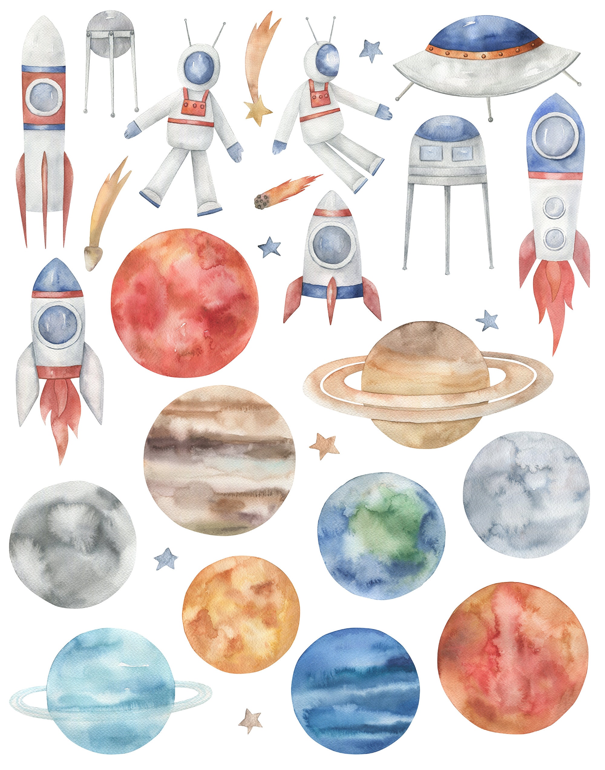 Watercolor Space Clipart Collection, Outer Space, Astronaut, Spaceship ...