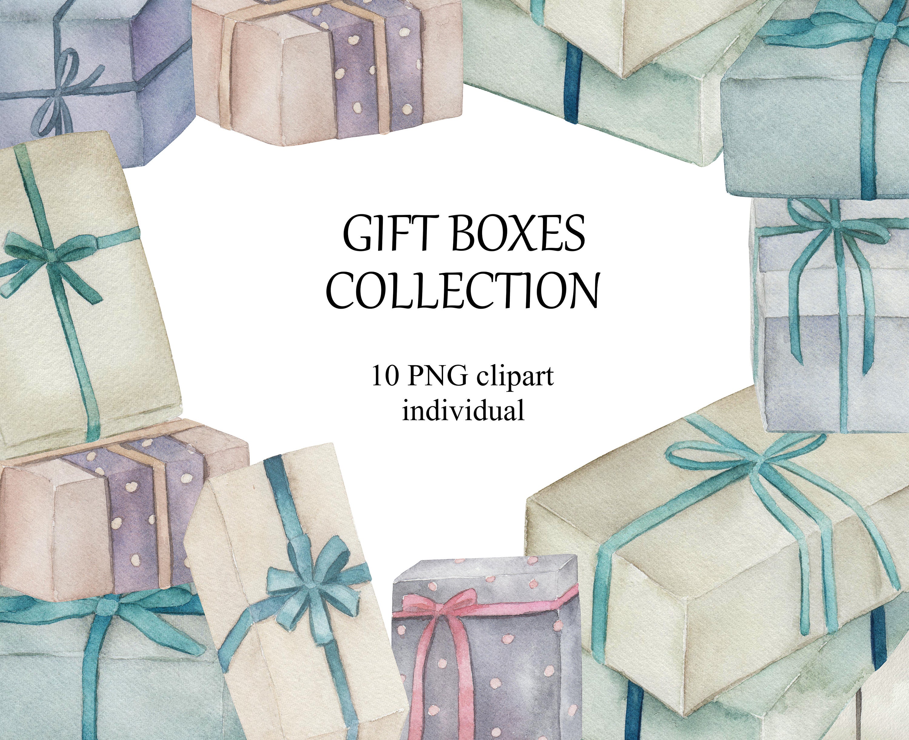 Watercolour Gift Boxes Collection, Holiday Decoration, PNG - Etsy